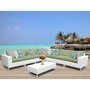 TK Classics Miami Wicker 7 Piece Patio Conversation Set with Ottomans ...