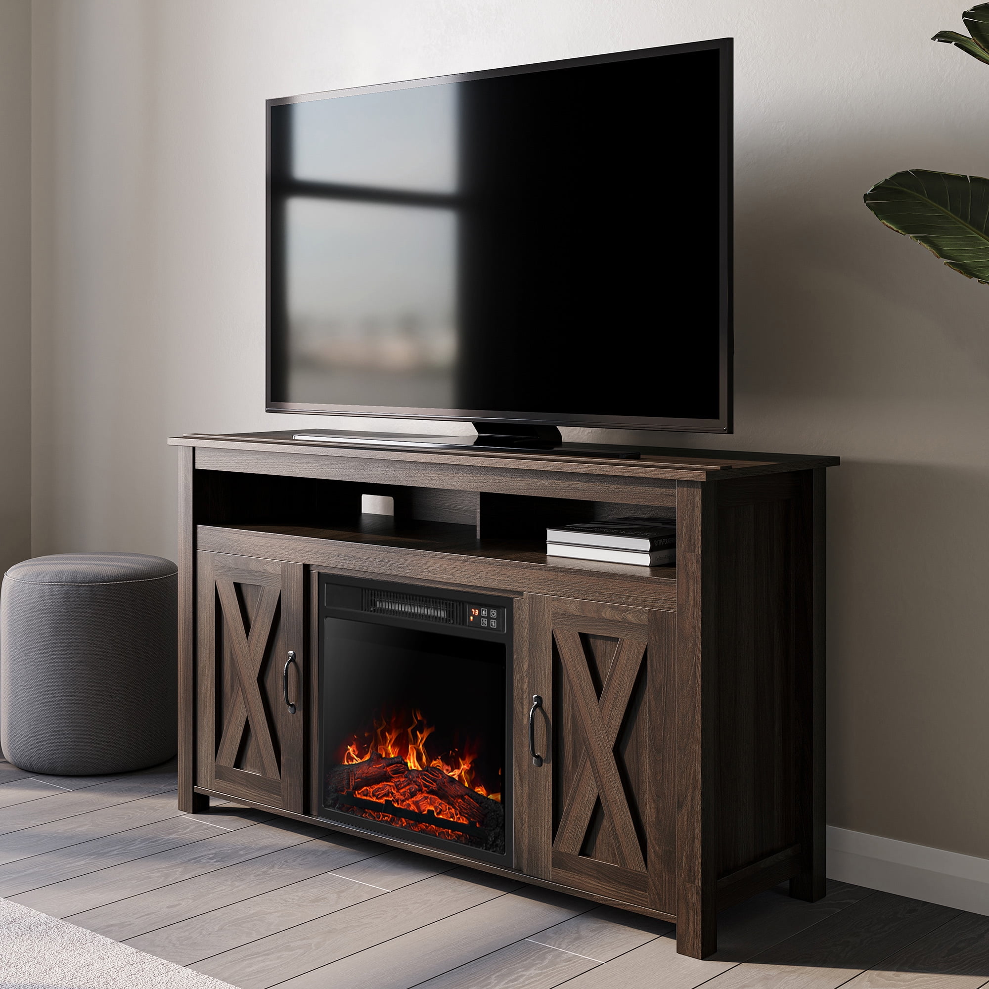 BELLEZE 48" Barn Door TV Stand Media Entertainment Center For TVs up to ...