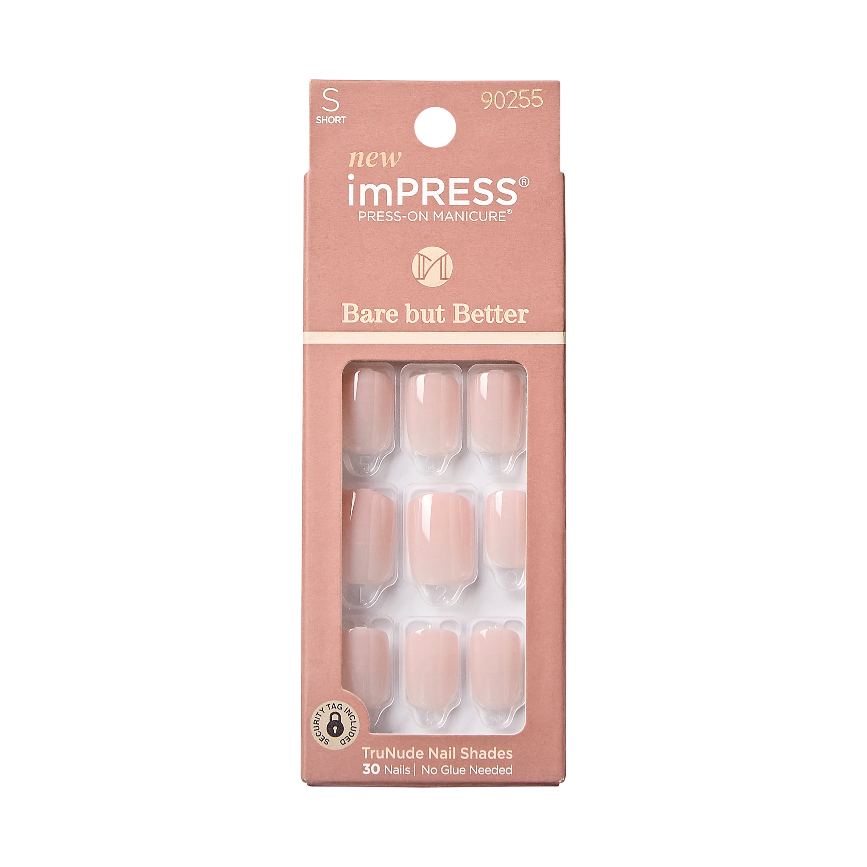 KISS imPRESS Bare but better Short Square Gel Press-On Nails, Glossy Light Pink, 30 Pieces ...