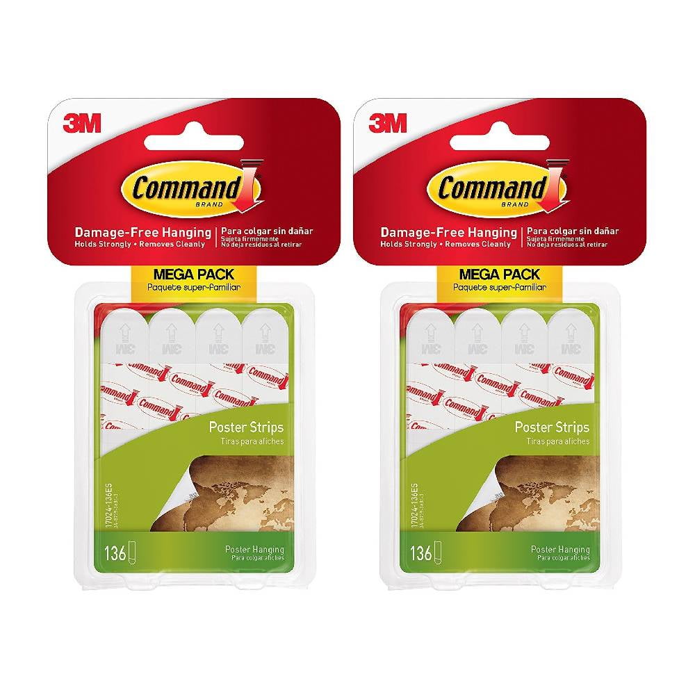Command Small Poster Strips Damage Free Adhesive Tape White 136 Count ...
