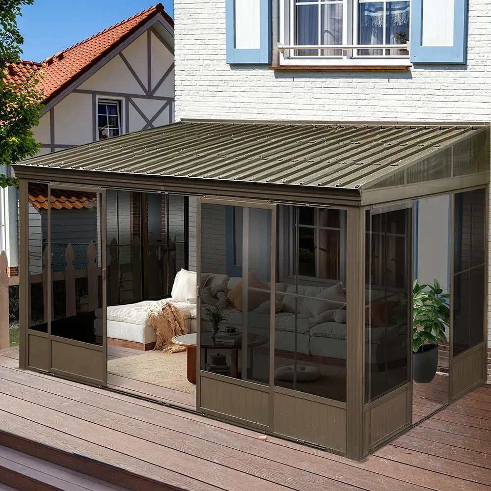 Domi Outdoor Living 12x14FT Wall Mounted Sunroom, All-Season Solarium ...