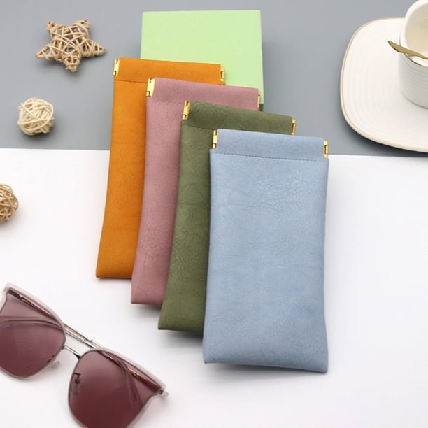 Sunglass Pouch - Portable Squeeze Top Glasses Case Faux Leather ...