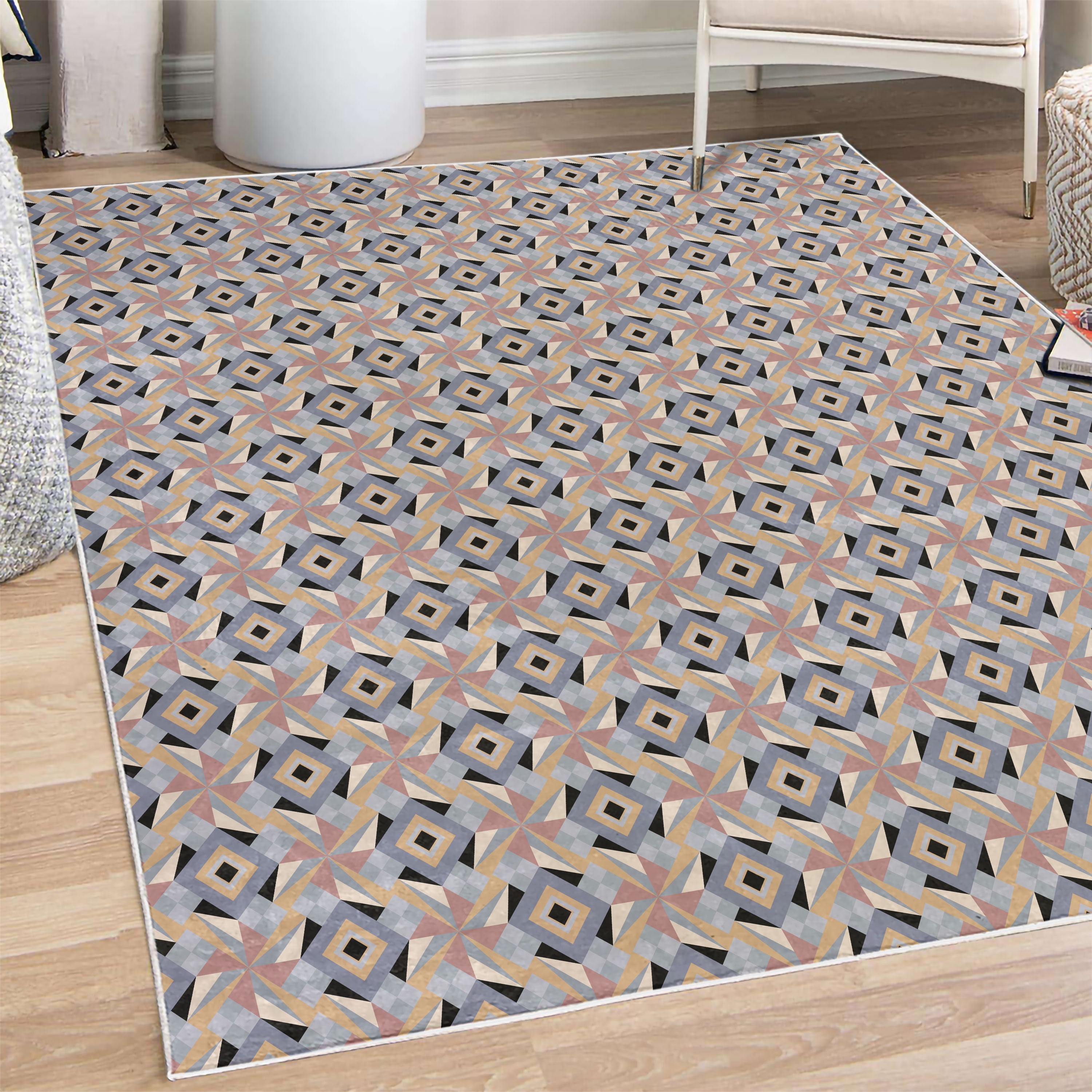 Modern Decorative Rug, Retro 60s 70s Vintage Geometrical Rounds ...