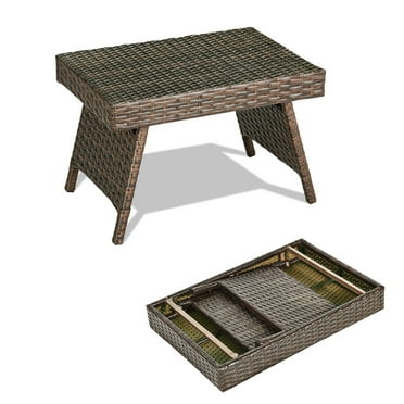 Patiojoy Rattan Wicker Steel Side Table Outdoor Furniture Deck, Brown ...