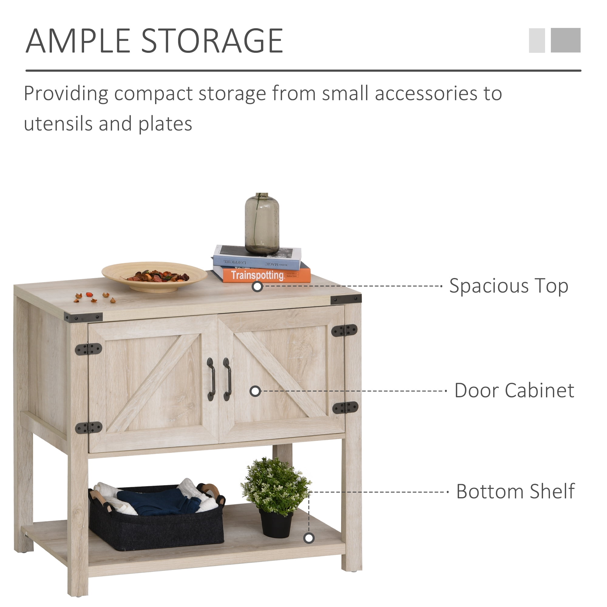 Buy HomCom 2-Door Free Standing Storage Cabinet with Bottom Shelf ...