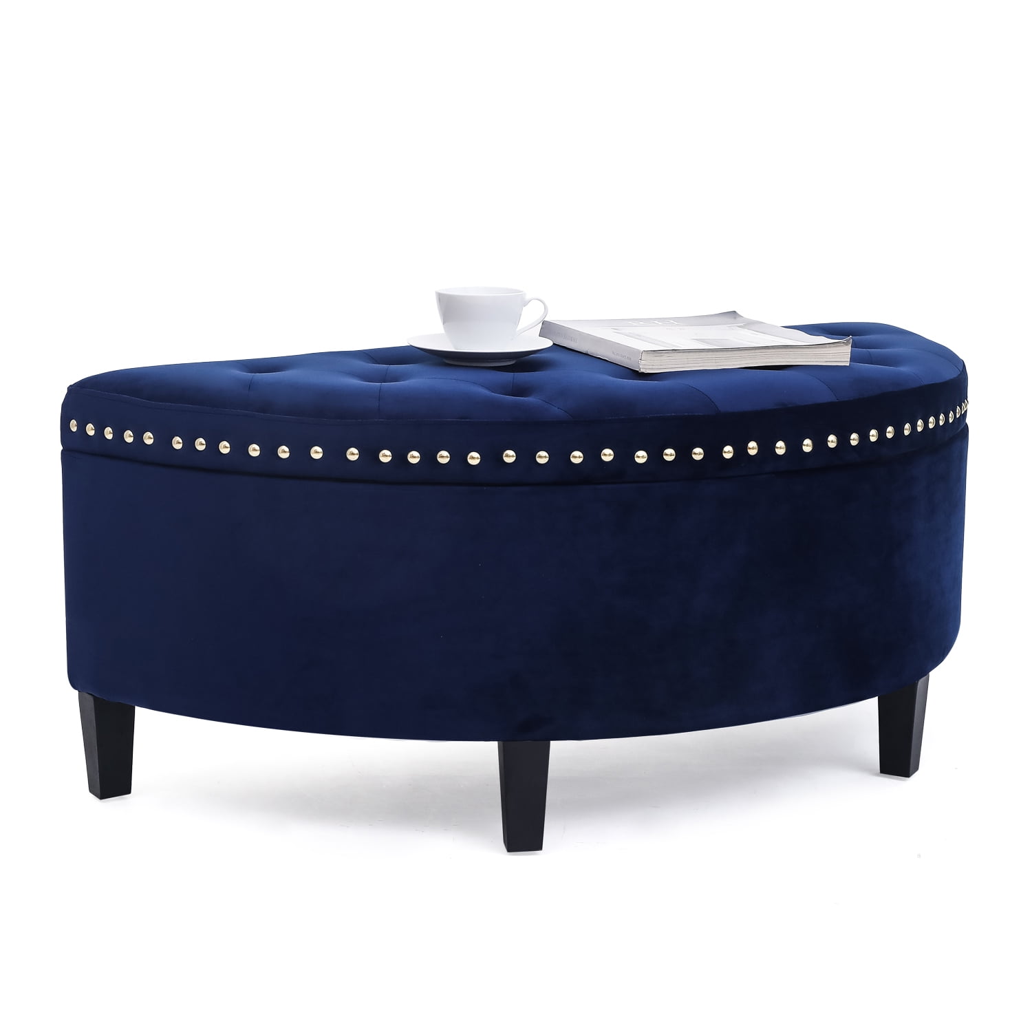 Homebeez 43.5" Half Moon Storage Ottoman, Button Tufted Bedroom Bench ...