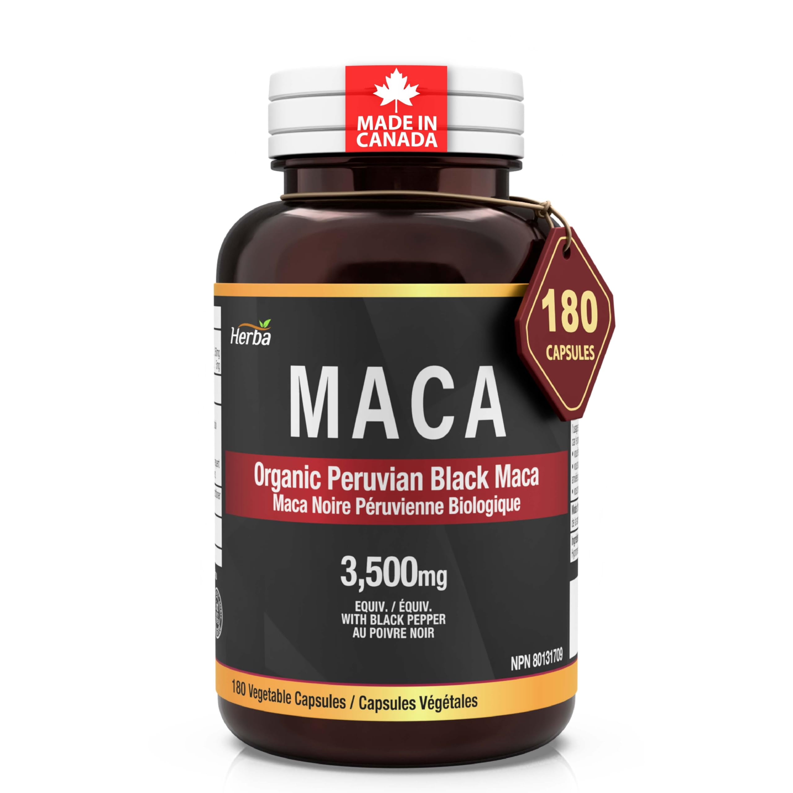 Herba Organic Black Maca Root for Men 3500mg – 180 Capsules | Sourced ...