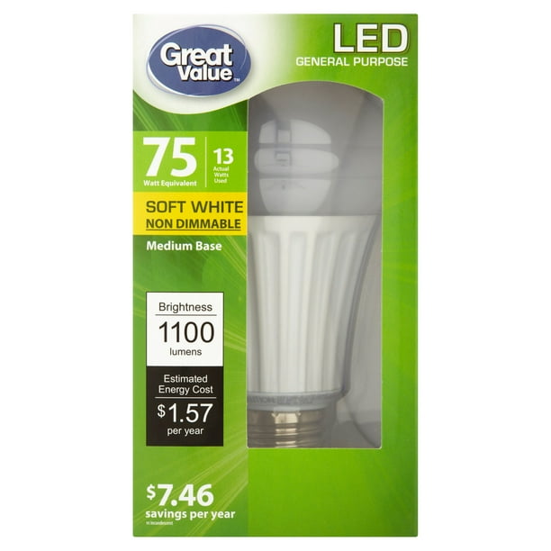 Great Value LED Soft White Medium Base General Purpose 13 Watts ... Great Value LED Soft White Medium Base General Purpose 13 Watts ...