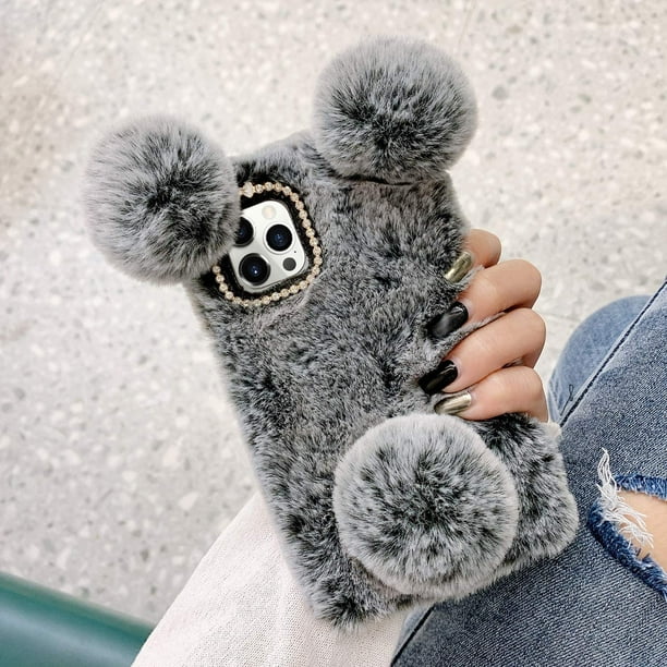 Plush Furry Case for iPhone 13 Pro, Fuzzy Fluffy Ball Rabbit Fur Hair ...