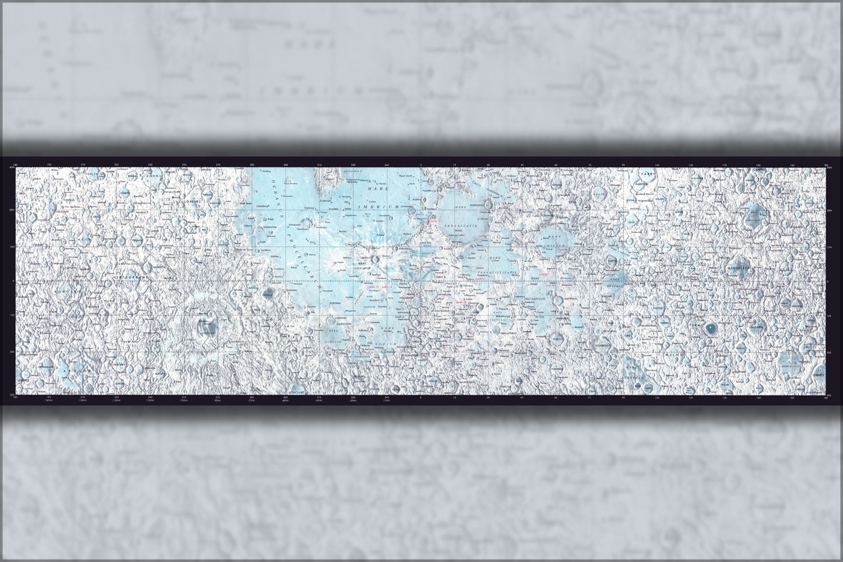 24"x36" Gallery Poster, NASA lunar chart of equatorial region 1979 ...