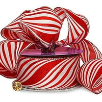 Red Striped Wired Christmas Ribbon - 2 1/2" x 25 Yards, Red White Candy ...