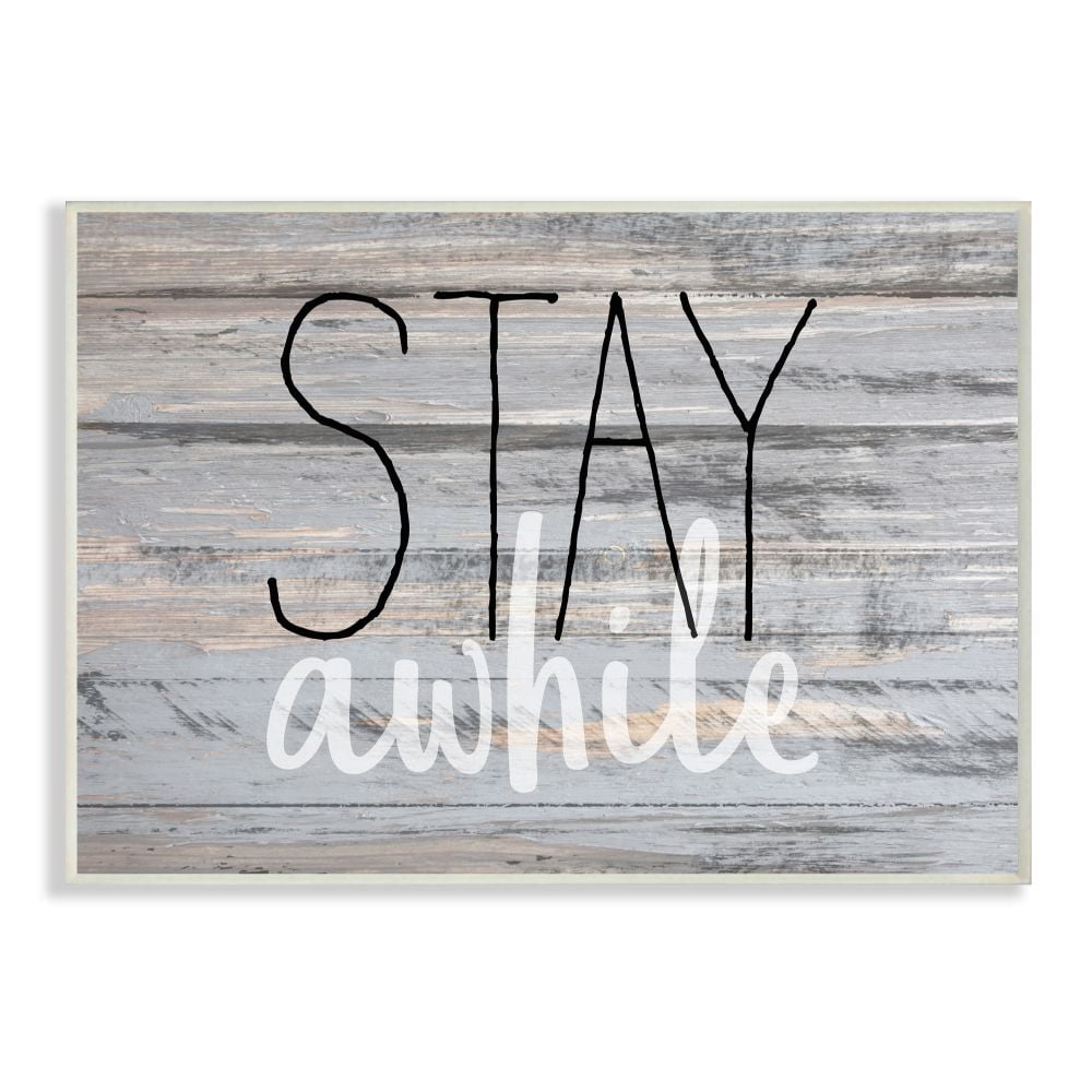 Stupell Industries Stay Awhile Country Home Wood Textured Word Design ...
