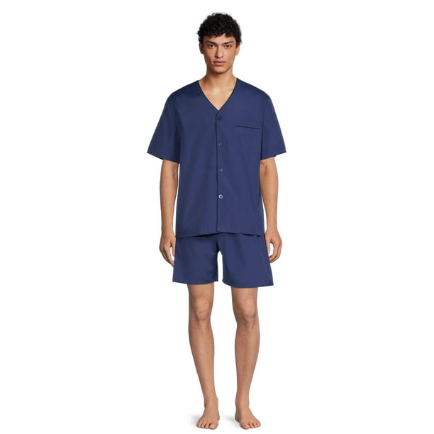 Hanes Men's and Big Men's Short Sleeve Top and Shorts Woven Pajama Set ...