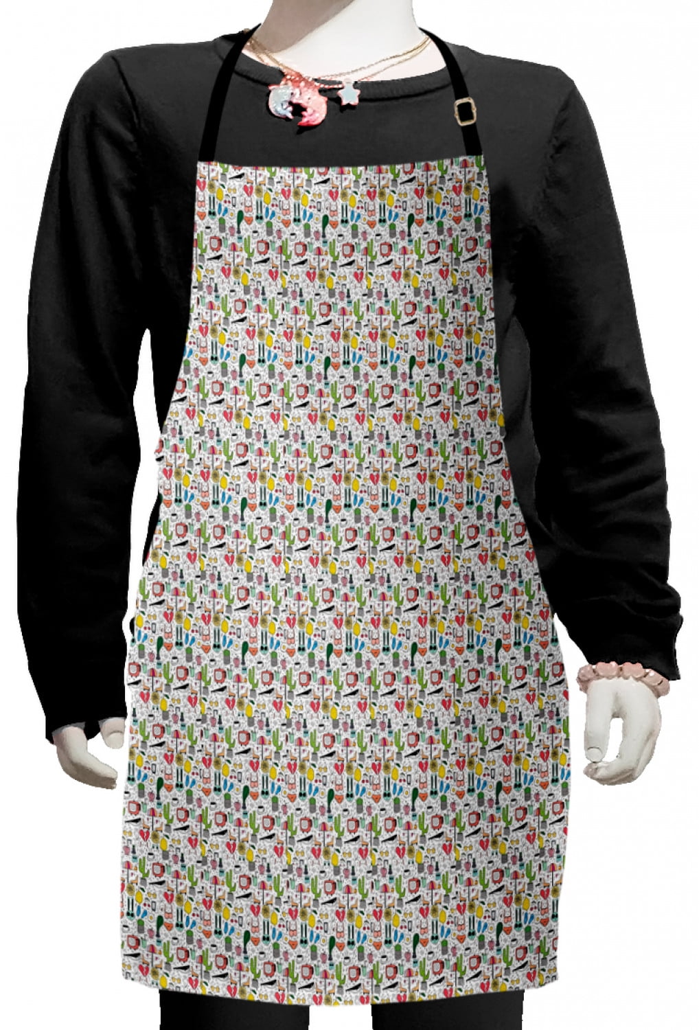 Doodle Kids Apron, Chaotic Composition of Various Objects Fruit Cactus ...