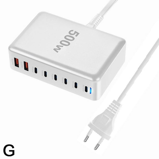 Cargador USB C HFLWYWD, concentrador de carga USB de 6 puertos de 200 W, adaptador de corriente ...