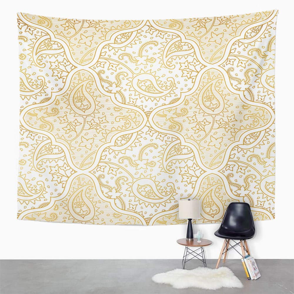 ZEALGNED Golden Vintage Paisley in Eastern Line Ornamental Lace Tracery ...