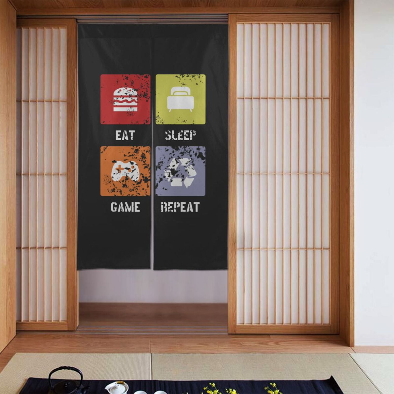 Doorway Drape Split Curtains, Eat Sleep Game Repeat Icon Room Divider ...