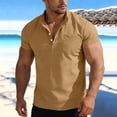 Men's Linen Shirt Stand Collar Henley Tees Short Sleeve Casual Summer ...