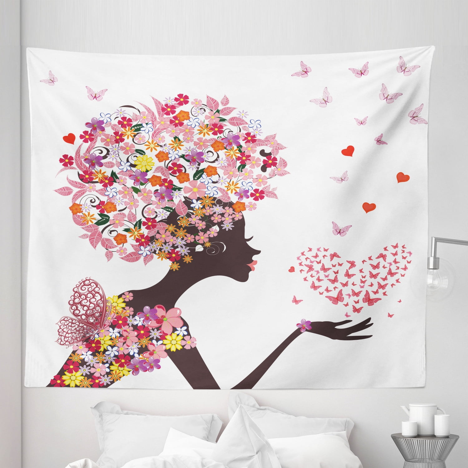 Women Tapestry, Heart of Butterflies Enjoying Blossoms Fantasy Happy ...