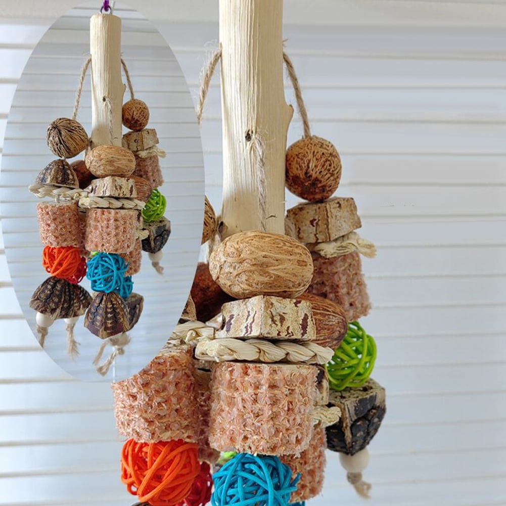 Parrot Bird Colorful Hanging Molar Toy Natural Rattan Ball Corn Husk ...
