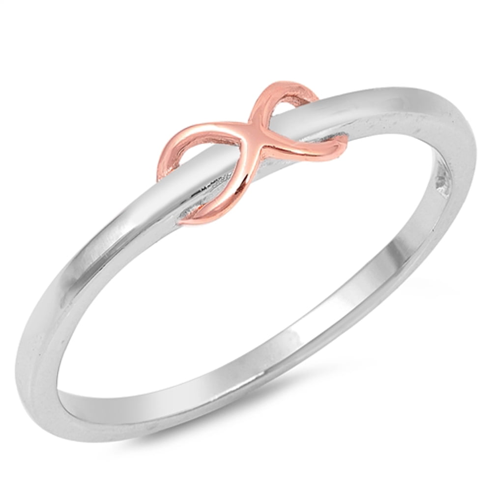 CHOOSE YOUR COLOR Rose Gold-Tone Infinity Knot Promise Ring .925 ...