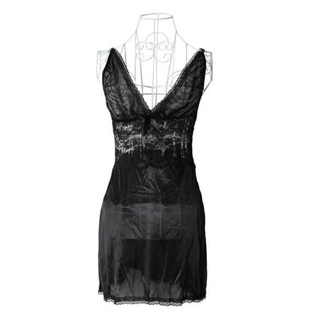 Hot Nightgown Lady G-string Sleepwear Dress Babydoll Lacework Satin Set ...