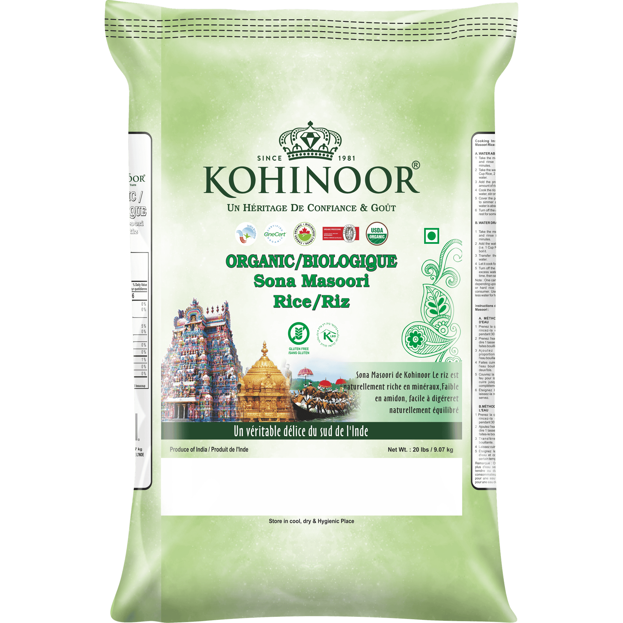 Click here for Kohinoor Organic Sonamasoori Rice 20lb 20 Lbs prices