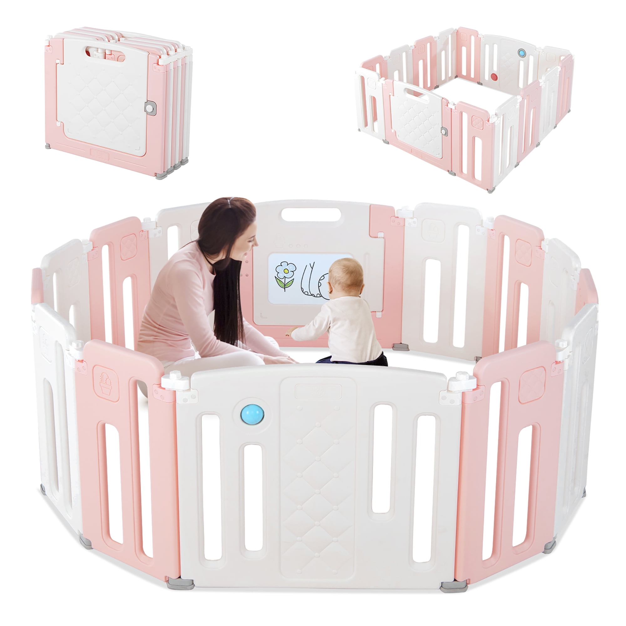 Costway 14 Panels Baby Safety Playpen Kids Safety Activity Play Center ...