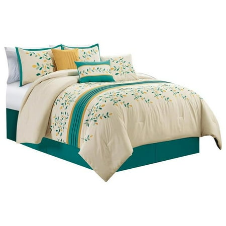 Elight Home 21282Q Jade Embroidery 7 Piece Comforter Set - Queen ...