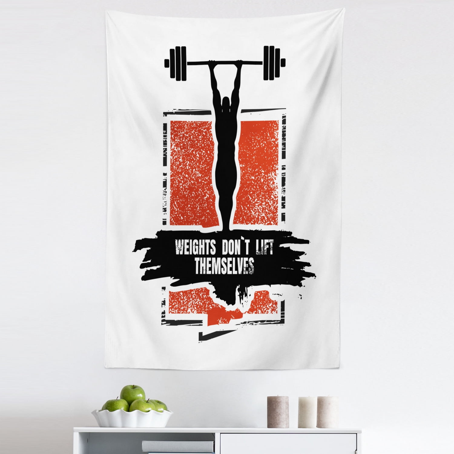 Fitness Tapestry Bodybuilder And Huge Barbell Silhouettes Of Posing