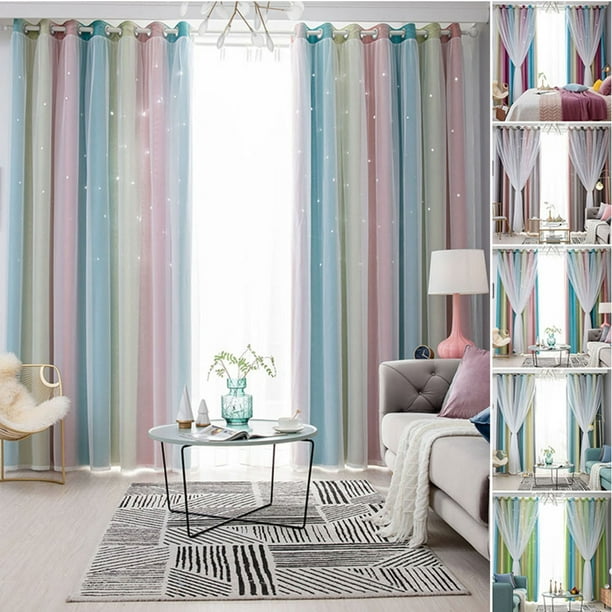 2 Layers Gradient Blackout Curtain Double-decker Nordic Style Bedroom ...