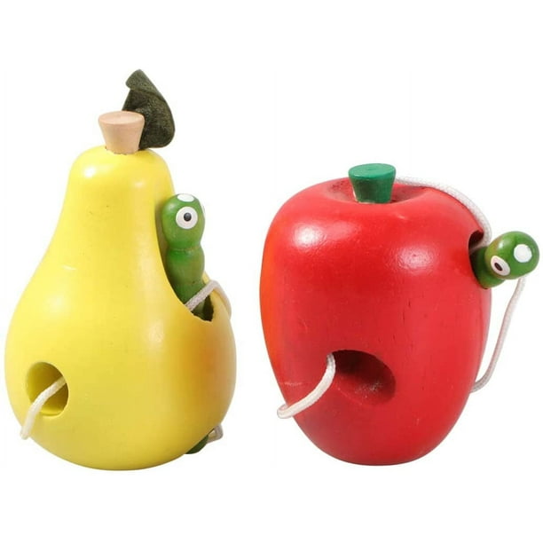 Lacing Toy - Wooden Fruit Threading Toy - Wood Block Puzzle Game ...