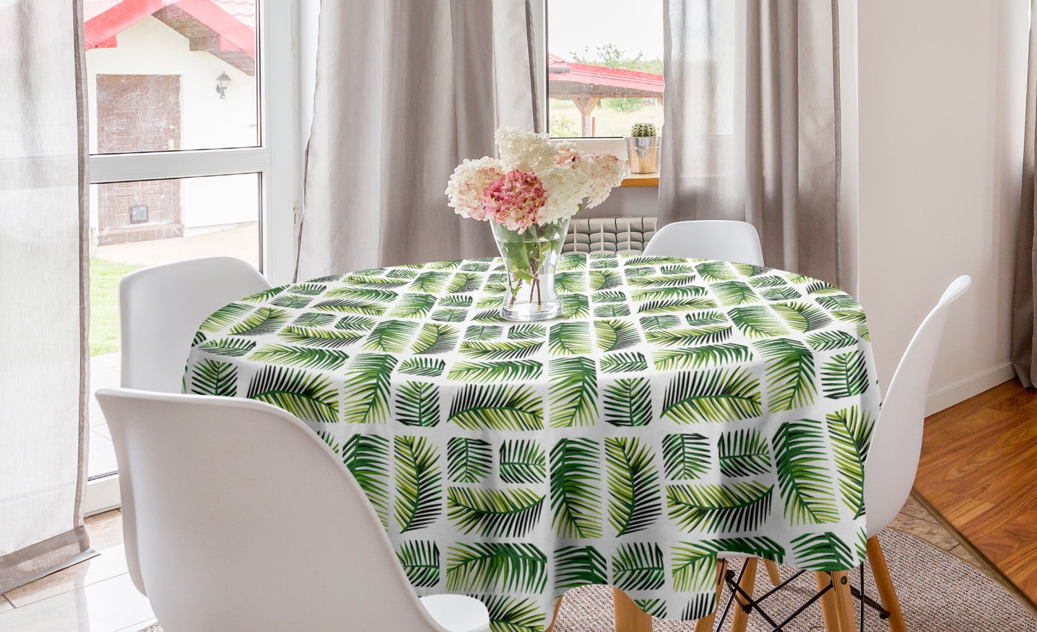 Leaves Round Tablecloth, Arrangement of Vertical and Horizontal ...