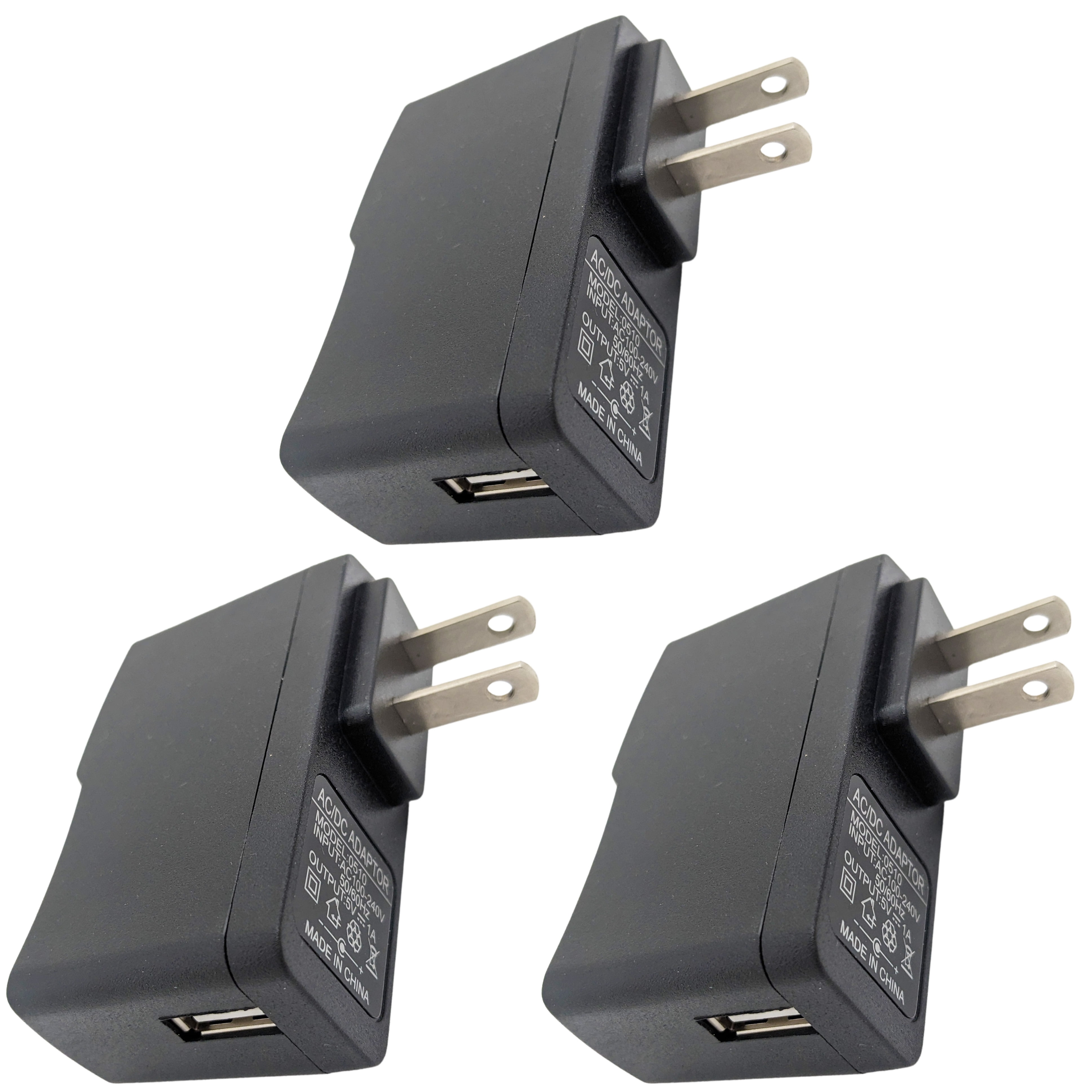 3 Pack 5V DC @ 1A USB Device Charger/Power Adapter, Input: 100V-240V ...