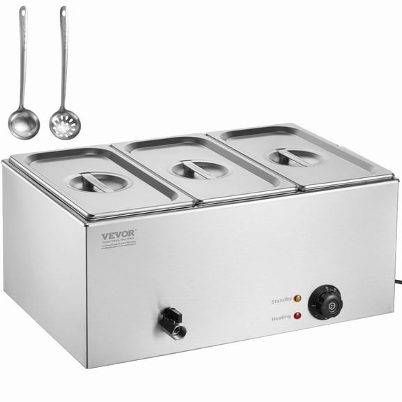 3 Pan Commercial Food Warmer 17.4QT Electric Steam Table 1200W ...