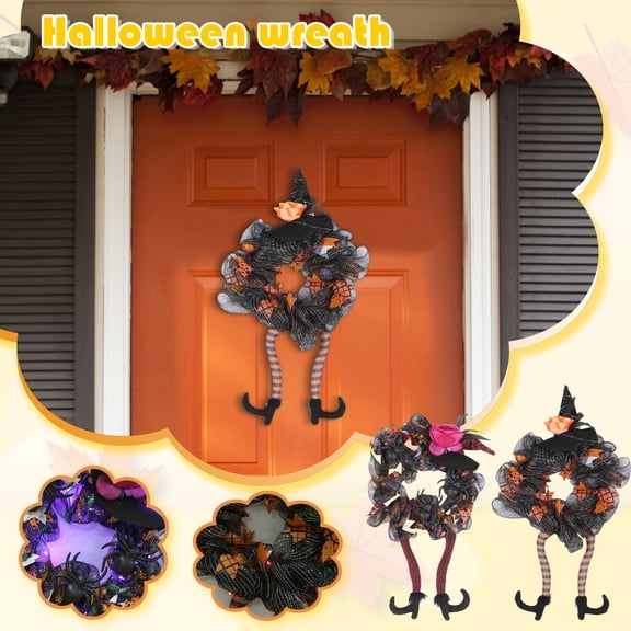 Halloween Wreath for Front Door with LED Lights,Multicolor Halloween ...