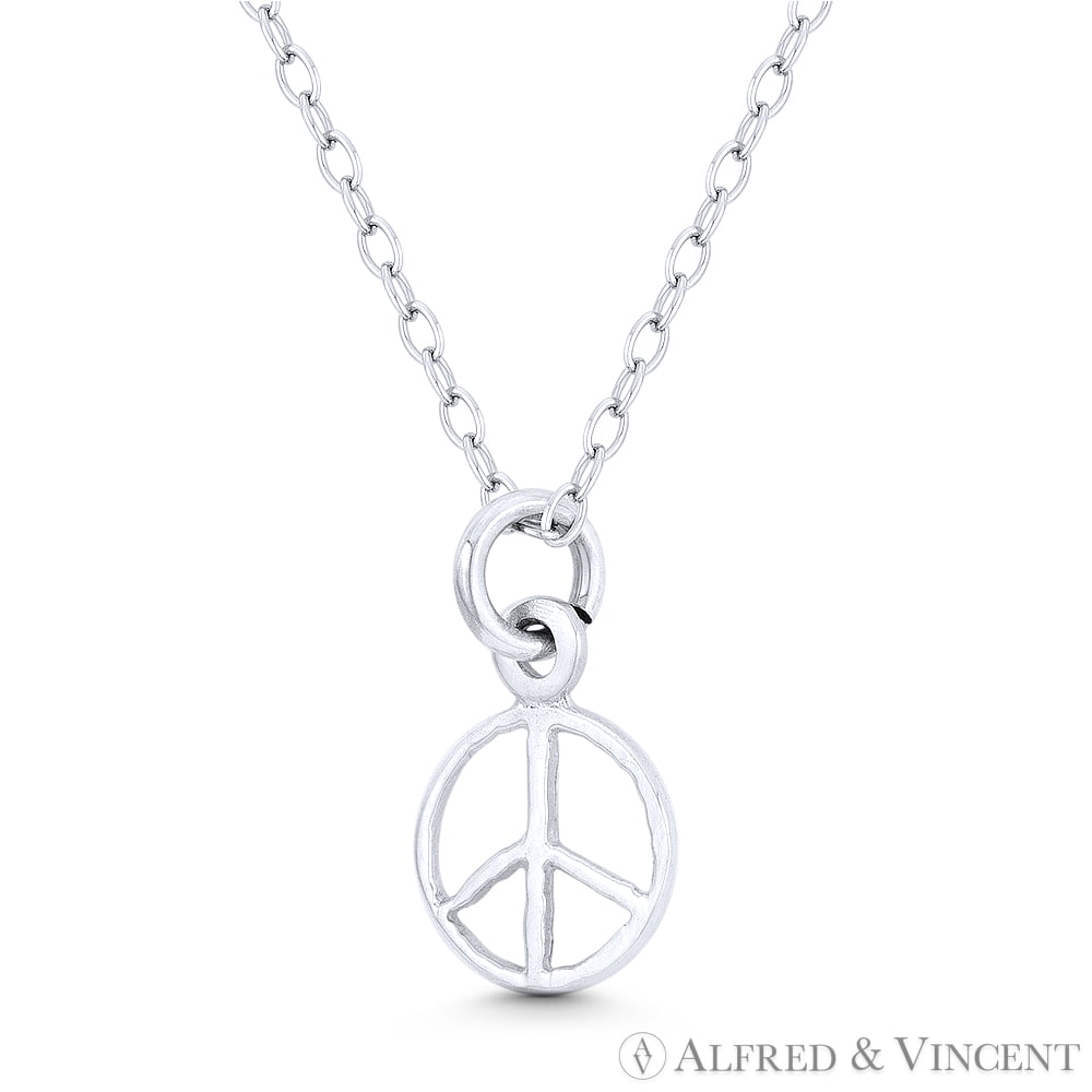 Worn-Finish Peace Sign Cutout Hippie Charm 14x8mm Pendant & Chain ...