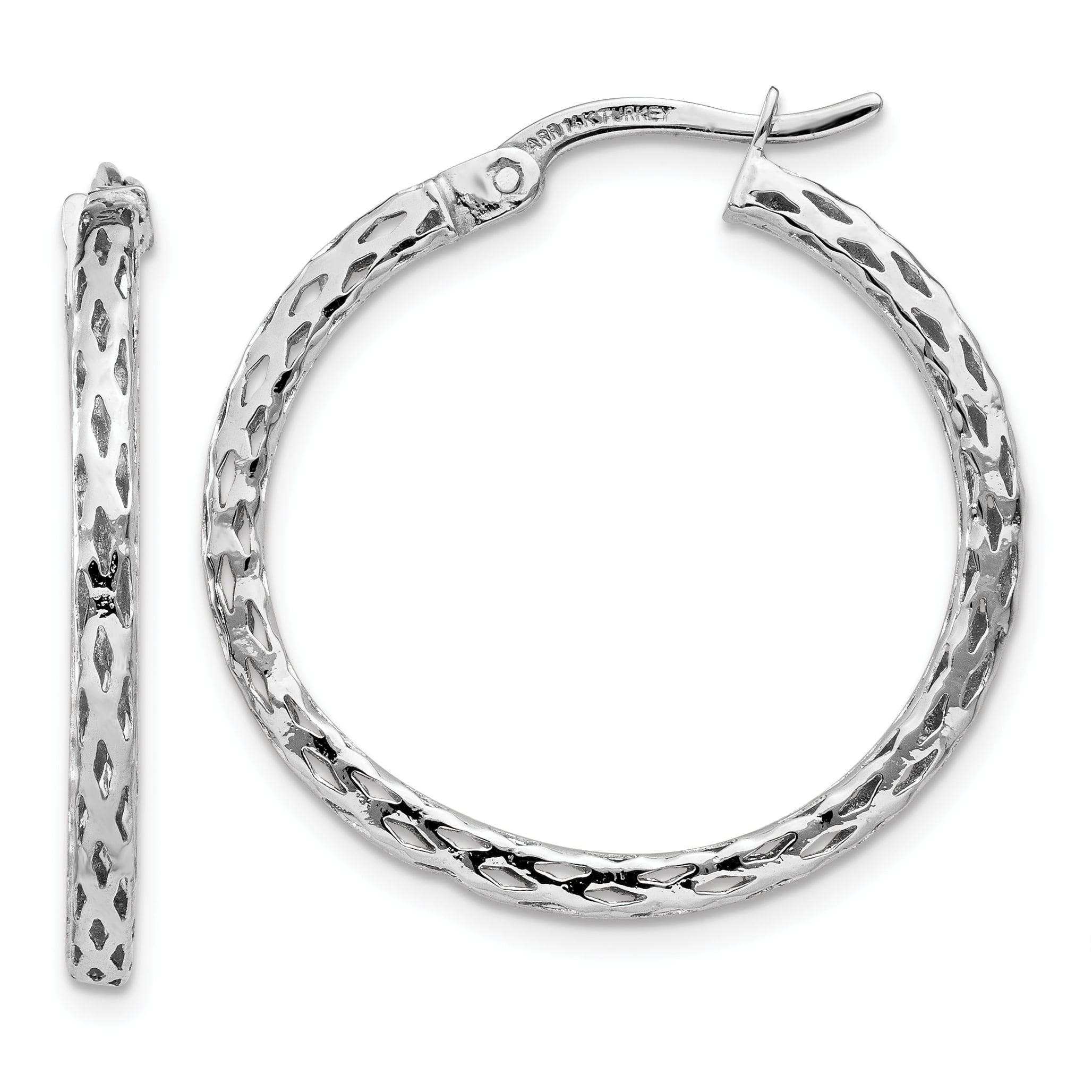 Jewelrypot - 14k White Gold 2.00mm Textured 0.9IN Hoop Earrings (1IN x ...