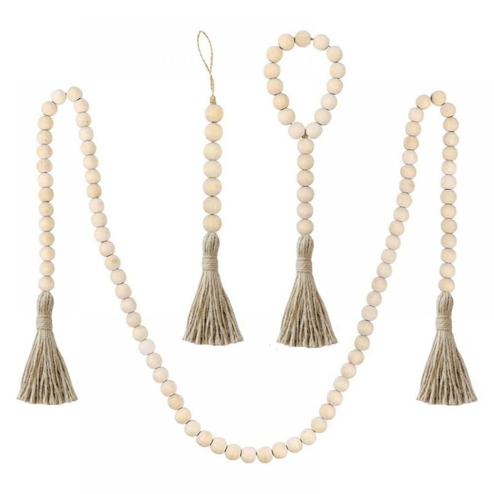 Wood Bead Garland with Tassels, Rustic Farmhouse Decor for Farmhouse ...