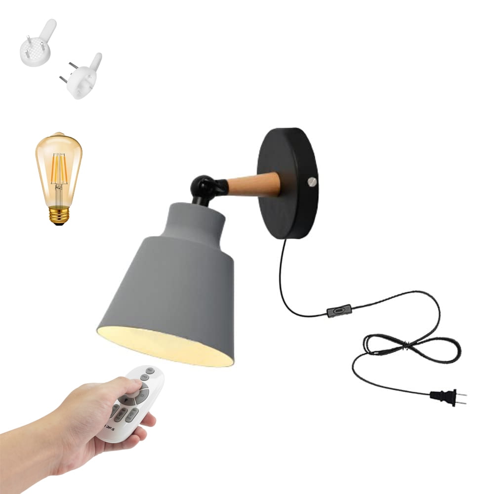 FSLiving Remote Control Wall Lamp with UL 5.9ft Black Plug-in Button ...
