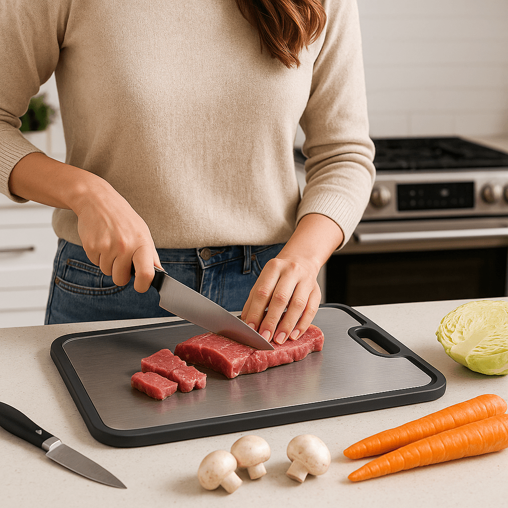 Click here for Crooz Kviee Dual-Sided Cutting Board With Titanium... prices