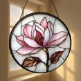 Botanical Magnolia Stained Glass Window Suncatcher, Round Pink Flower ...