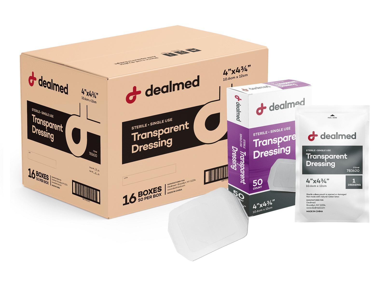 Dealmed Transparent Semi-Permeable Dressing – Sterile, 4" x 4¾ ...