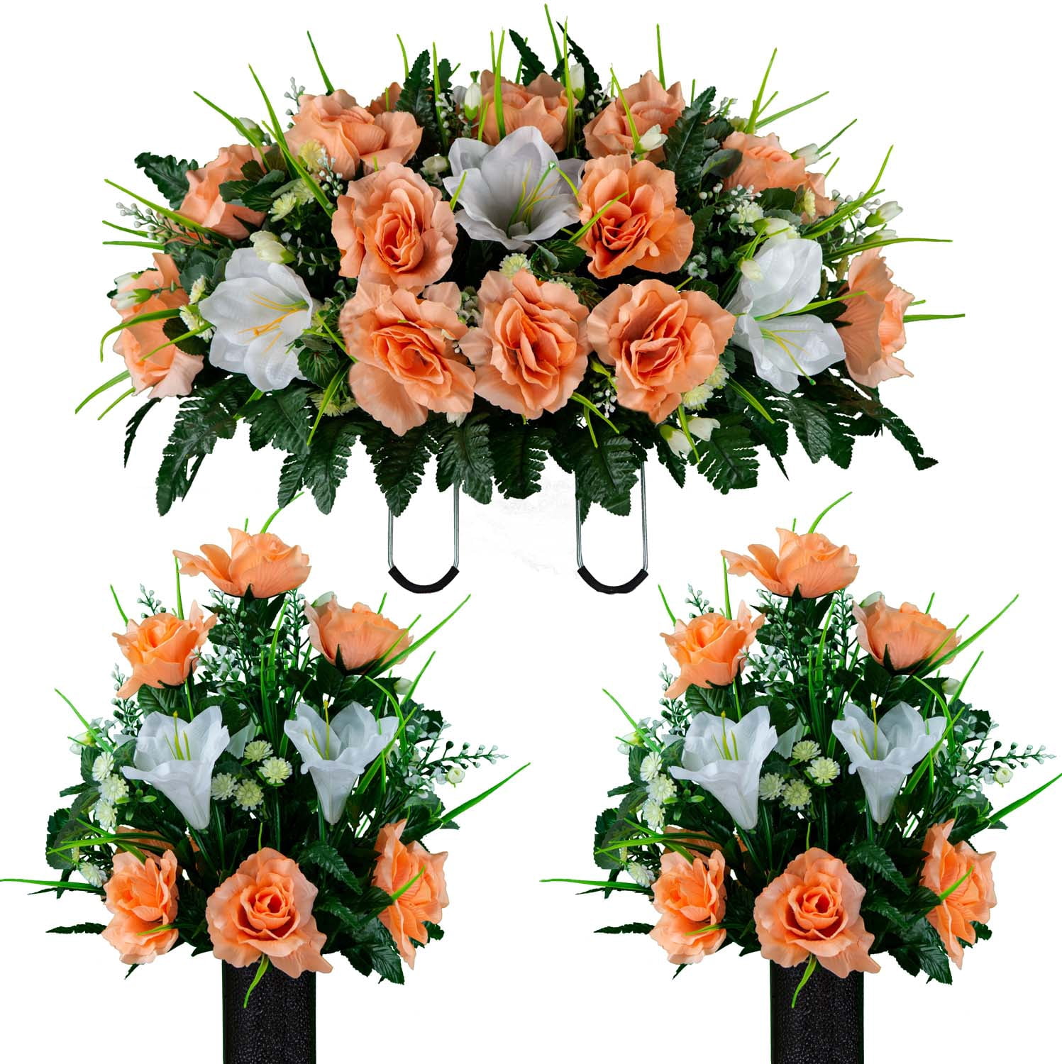 Sympathy Silks UV-Resistant Artificial Flowers - 2 White Amaryllis ...