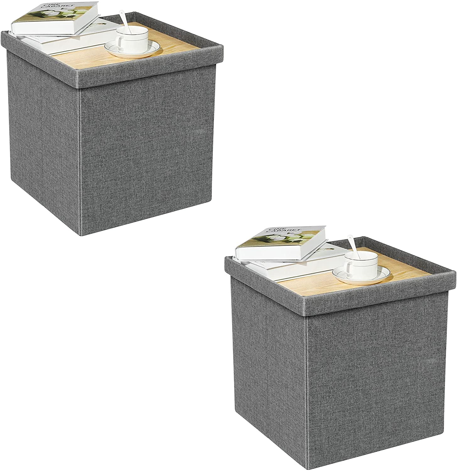 PINPLUS 15 inches Folding Storage Ottoman with Lid Tray,Coffee Table ...