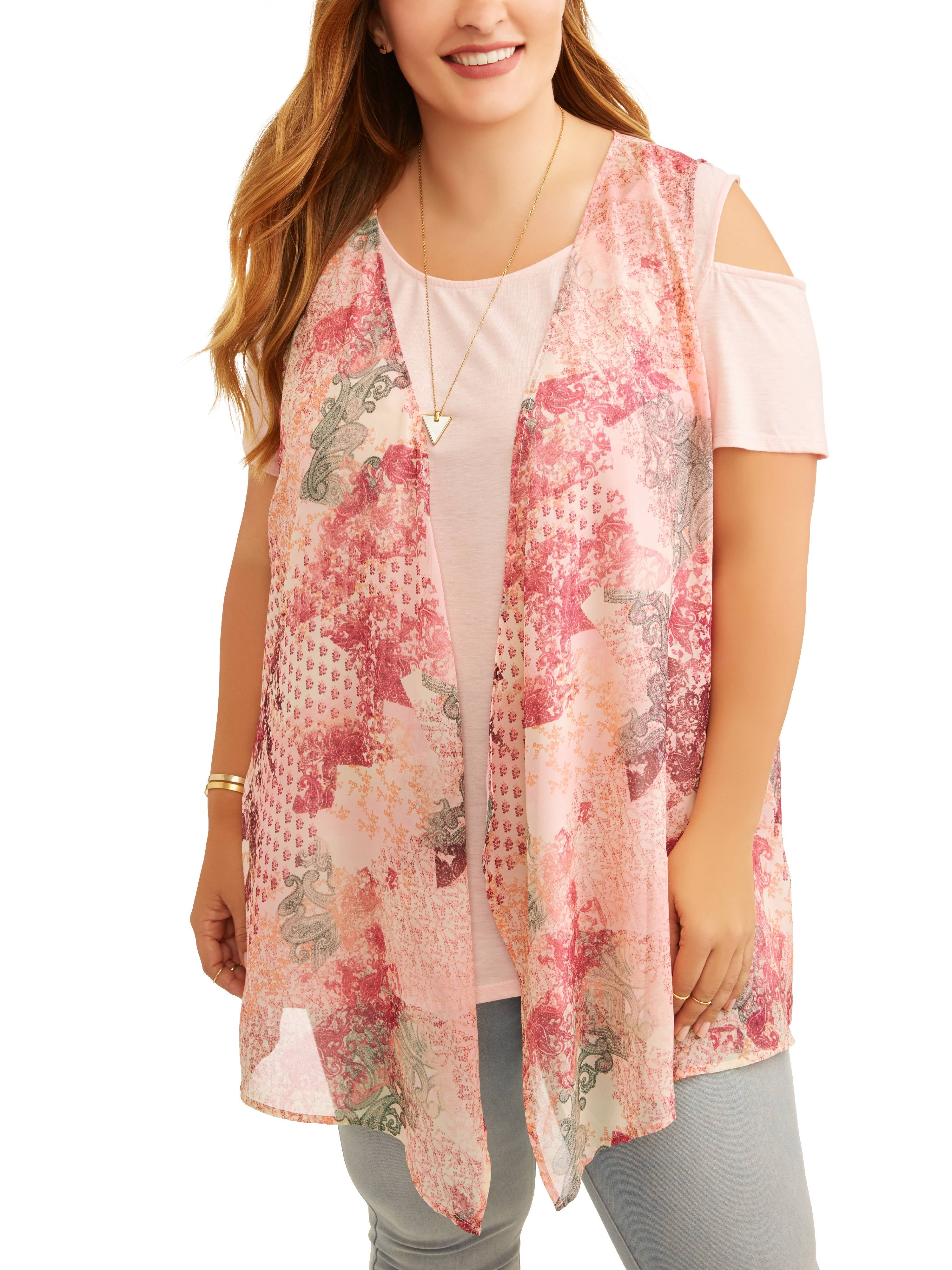 Women's Plus Cold Shoulder 2fer Vest - Walmart.com