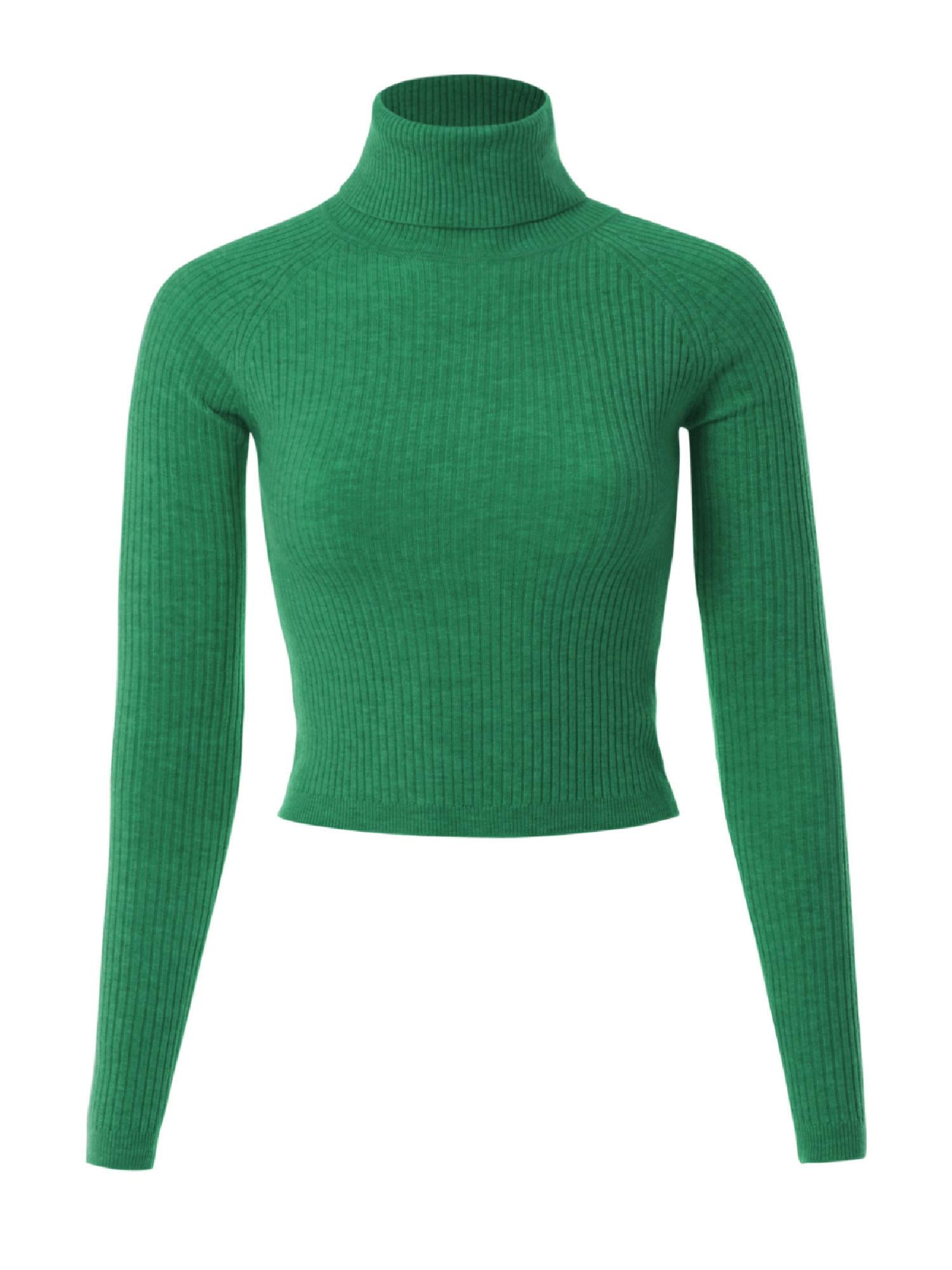 MixMatchy Women's Long Sleeve Turtle Neck Fitted Crop Ribbed Knit ...