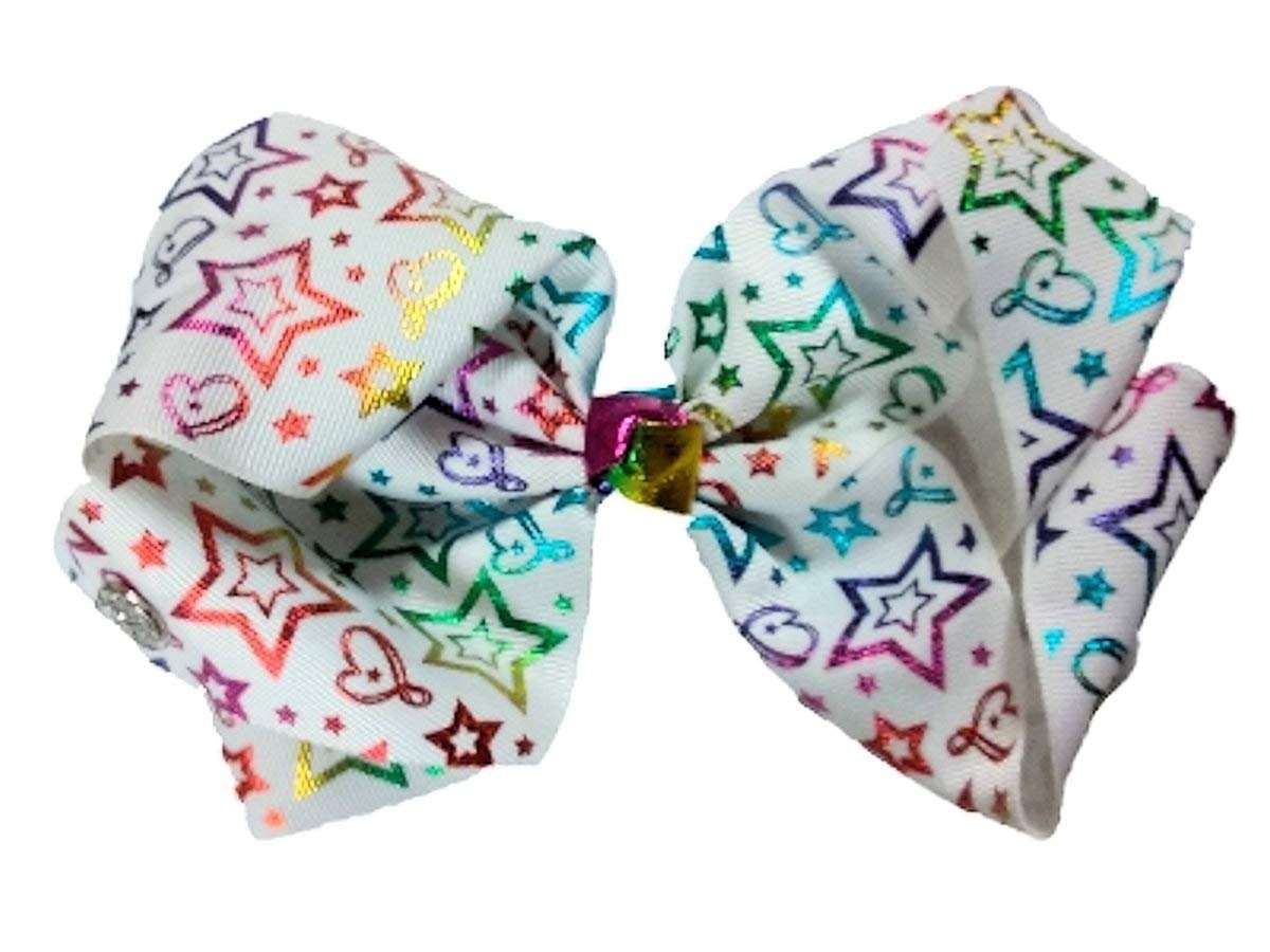 JoJo Siwa Large Cheer Hair Bow (White w/Rainbow Stars) - Walmart.com
