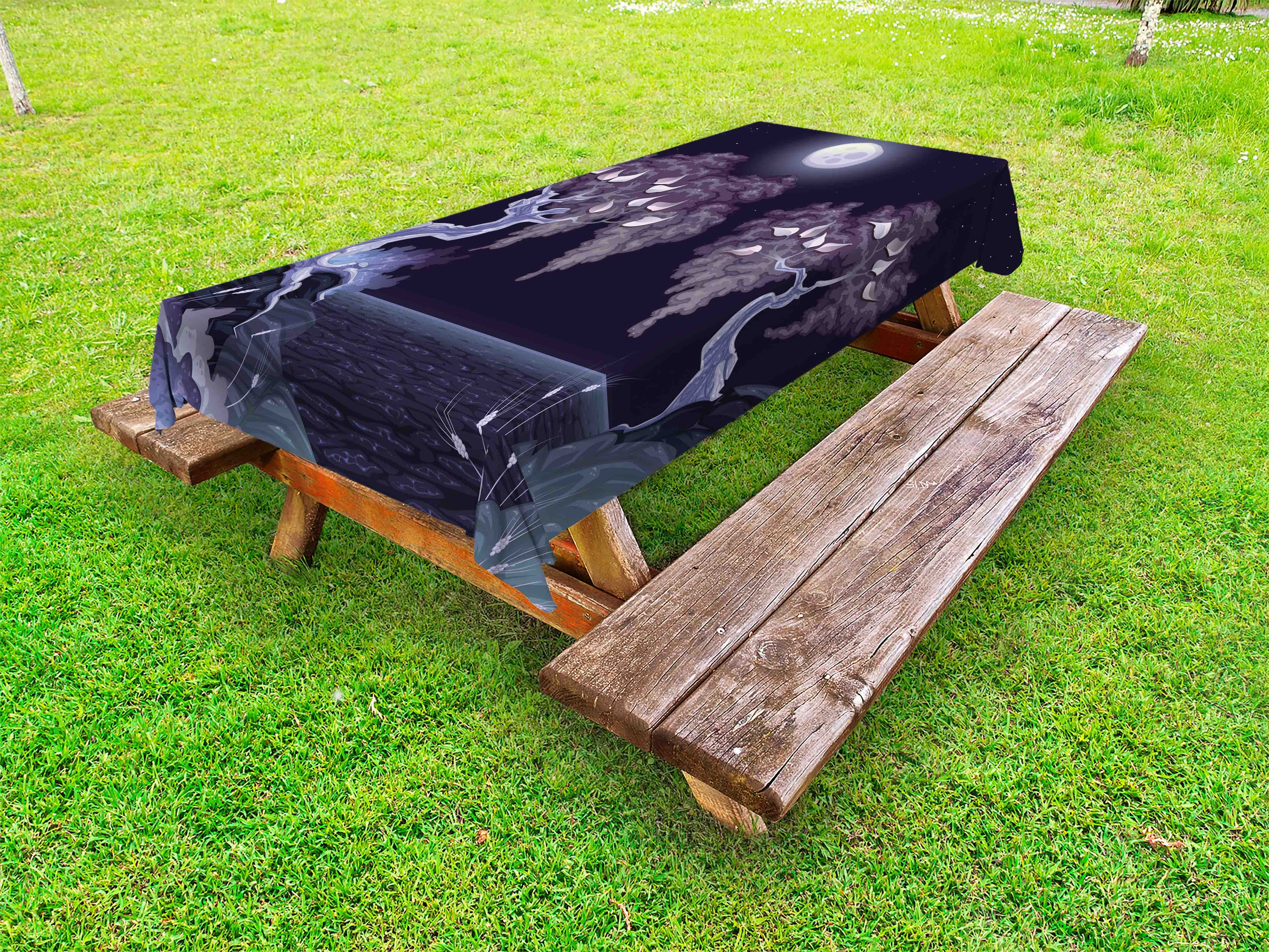 Nature Outdoor Tablecloth, Vibrant Full Moon by the Lake Magical Night ...
