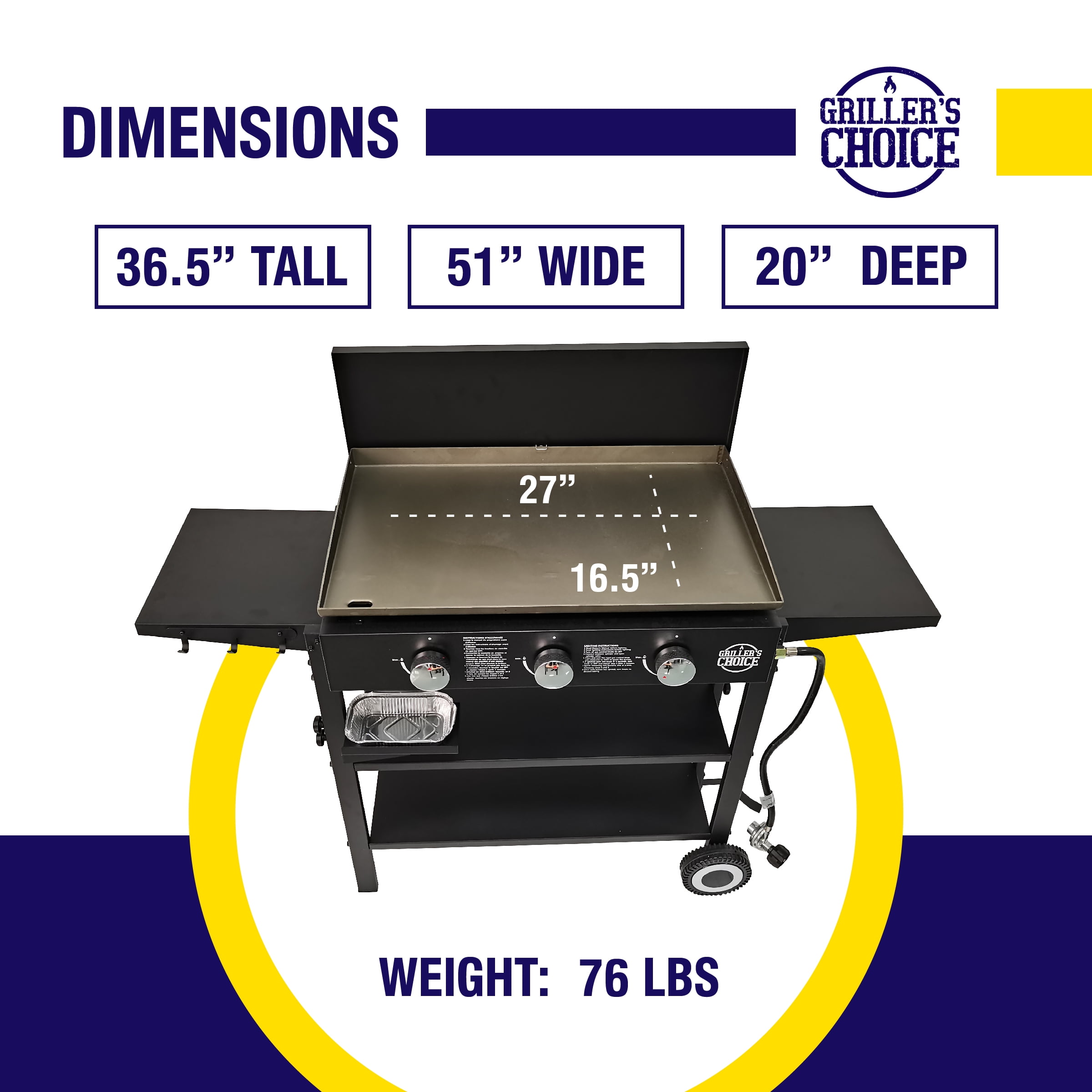 Buy Griller's Choice Outdoor Griddle Grill Propane Flat Top - Hood ...